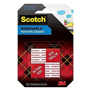 3M 108 Scotch Removable Mounting Squares, 1" x 1", White