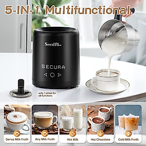 Secura Coffee Milk Frother, 5-IN-1 Electric Milk Steamer with Detachable Stainless Steel Jug Automatic Hot/Cold Foam & Hot Chocolate Maker with LED Touch Screen, Temperature Display, Induction Heating