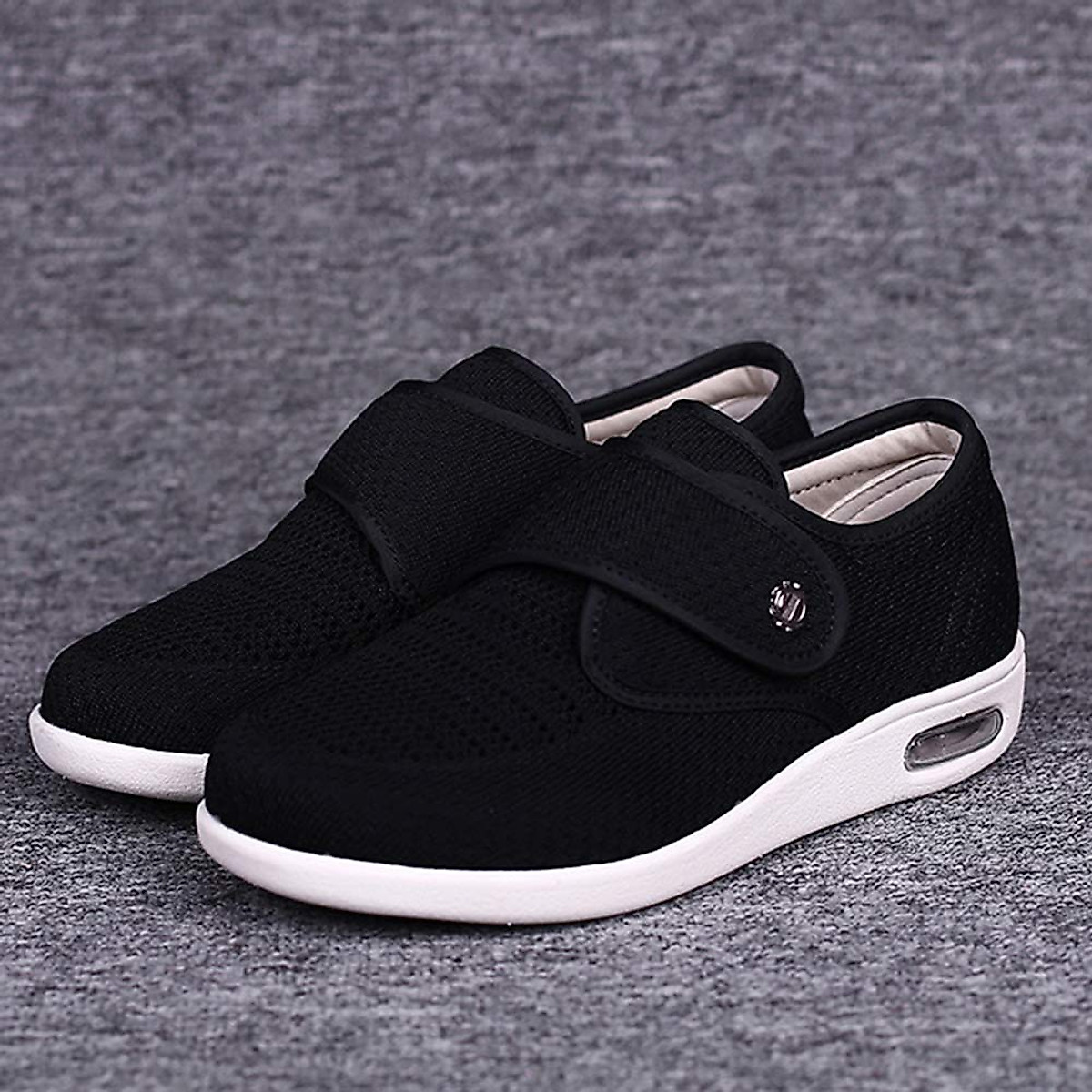 Orthoshoes Women's Diabetic Elderly Shoes Mesh Breathable Walking Sneakers Lightweight Adjustable Easy On and Off Strap Summer Slippers for Swollen Feet, Edema, Foot Pain, Bunions, Black, 8