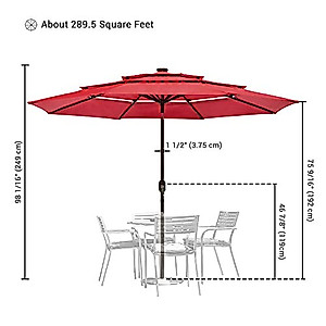 Yescom 10ft 3 Tier UV70+ Solar Powered Patio Umbrella with LED Crank Tilt Button Outdoor Home Garden Yard Deck
