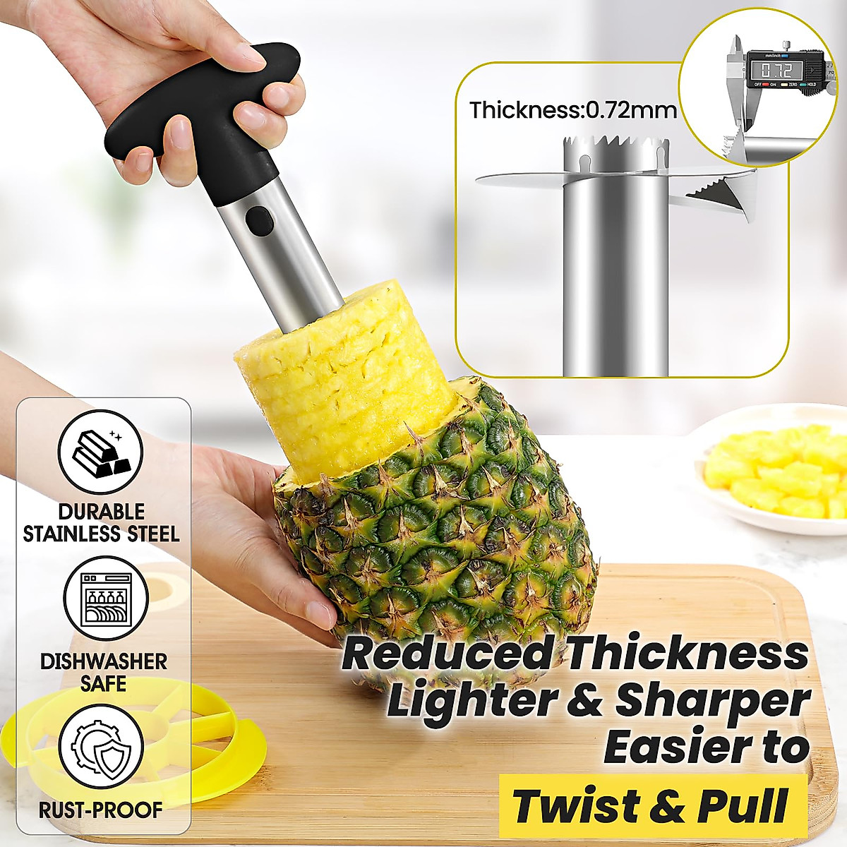 CUNSENR Premium Pineapple Corer and Slicer Tool - Pineapple Cutter with Sharp Serrated Tips - Easy to Use & Clean - Stainless Steel Core Remover for Pineapple - Slice and Core Fruits with Ease(Green)