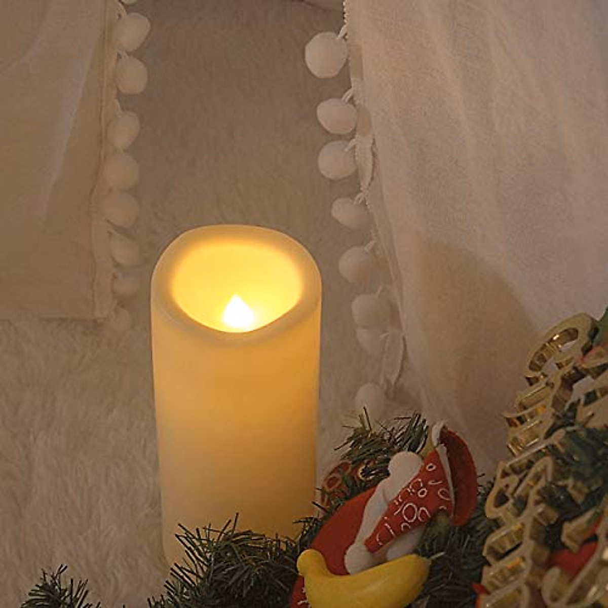 YINCHI Outdoor Waterproof Flameless Candle with Timer Flickering Large Plastic Battery Operated LED Lantern Light Bright Electric Pillar for Outside Patio Garden Party Wedding Decorations 4”(D)x6”(H)