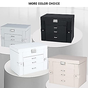 DQUTAR Jewelry Box for Women 4-layer Leather Large Jewelry Organizer Box with Drawers&Mirror for Necklace/Ring/Earring/Watch Storage (Grey)