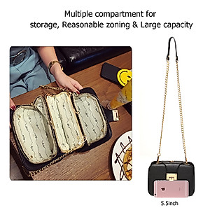 forestfish Ladies’ Black PU Leather Shoulder Bag Purse Evening Clutch Bags Crossbody Bag with long Metal Chain Strap, Black