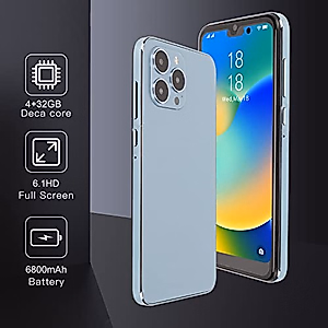 I14pro Cellphone, 6.1in 1440X3200 HD Screen, 4GB RAM 32GB ROM, 6800mAh Battery, with Face Recognition Function, 16MP Rear 8MP Front, Unlocked Smartphone for Android 11.0(USA)
