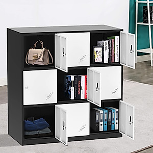 Bonnlo Office Storage Lockers, Metal Locker Storage Cabinet with Doors, Individualized Lockers with 9 Ventilated Doors for Public or Temporary Storage Space, Dorm, Garage, Gym, Locker Room