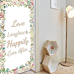 Joyiou Love Laughter Happily Ever After Backdrop Door Banner Decorations, Wedding Engagement Party Gift Sign Supplies, Bridal Shower Door Cover Photo Booth Props Décor