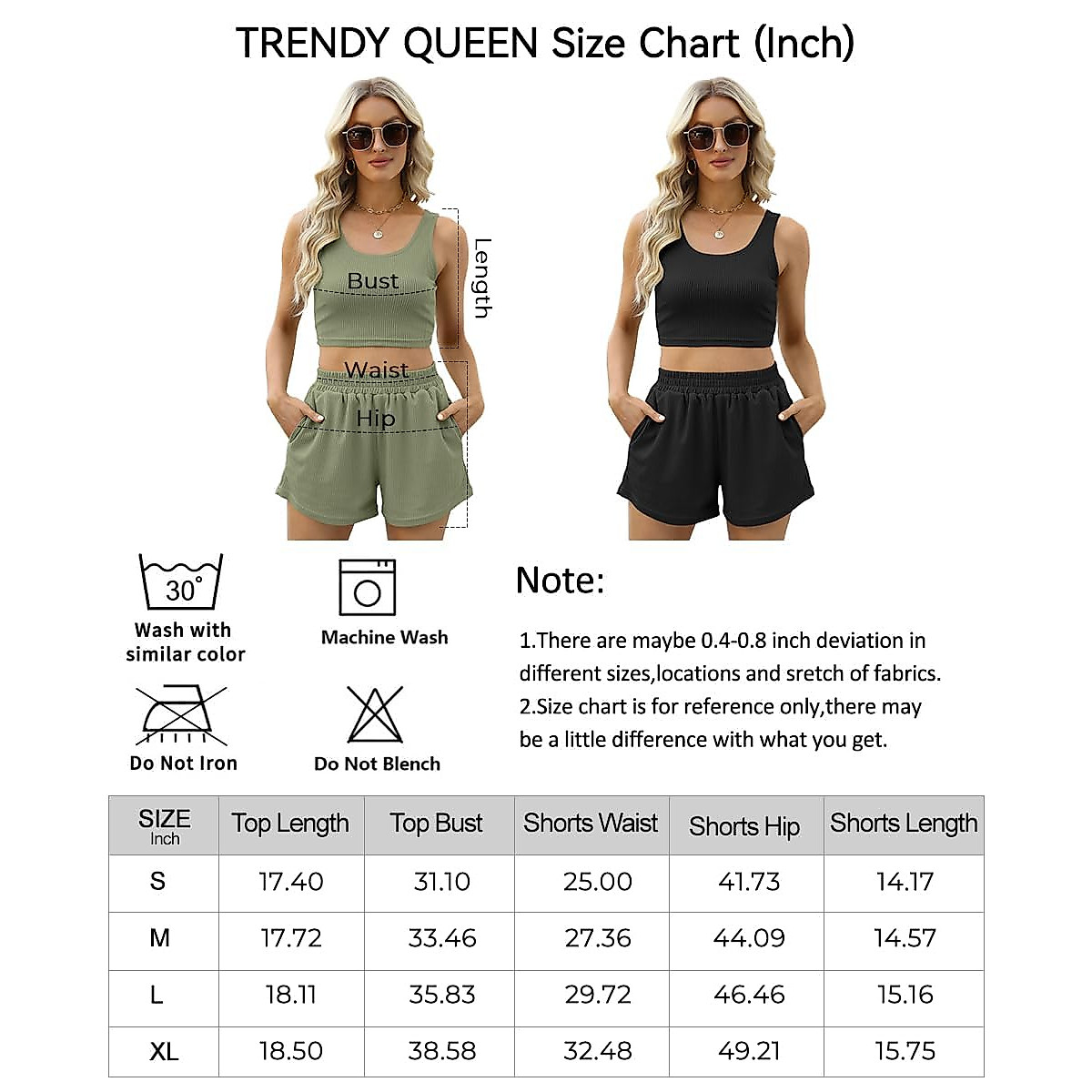 Trendy Queen Two Piece Summer Outfits 2 Piece Sets 2025 Sleeveless Matching Lounge Crop Top High Waisted Short Green XL