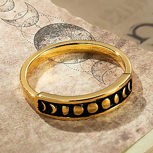 Ugaarsan Moon Phase Silver Ring Vintage Stacking Finger Ring Dainty Statement Jewelry Luna Ring-SS-7