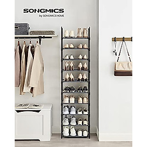 SONGMICS Shoe Rack, 10 Tier Shoe Shelf, Shoe Storage Organizer, Space-Saving, 11 x 17.7 x 68.1 Inches, Metal Frame, Non-Woven Fabric Shelves, for Entryway, Bedroom, Grey ULSH010G01