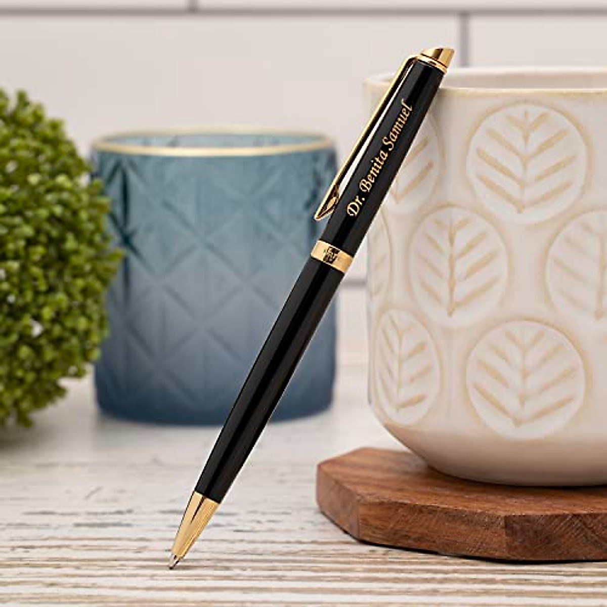 Dayspring Pens Personalized Waterman Pen | Engraved Waterman Hemisphere Lacquer Black with Gold Trim Ballpoint Pen. Luxury Gift Pen. Custom Engraved