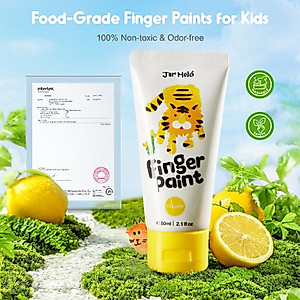 Jar Melo Washable Finger Paints for Toddlers, 10 Colors Large Capacity (2.1fl oz), Non Toxic Baby Paint for Hand and Feet, Safe Art Supplies, Preschool Learning Gifts for Kids Age 2+