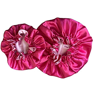 KiraBelle Matching Mommy and Me Satin Bonnet Set w/Travel Bag (Fuchsia) Christmas, Mother's Day, Easter, Birthday