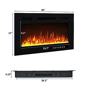 Alice 30" Electric Fireplace Inserts Recessed, Wall Mounted Fireplace LED Fireplace with 12 Flame Colors, Touch Screen, Remote Control, Timer, Carbon & Crystal Stones 500W/1500W - 30 inches