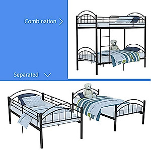 mecor Twin Over Twin Bunk Bed, Convertible Into 2 Individual Metal Twin Bed Frame for Boys, Girls, Kids, Teens - Removable Ladder & Safety Guard Rail - Black