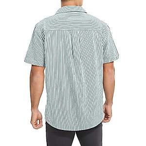 TUREFACE Green Shirt for Men Casual Button Down Short Sleeve Stripes Banded Collar Summer Shirt Lightweight Relaxed Fit