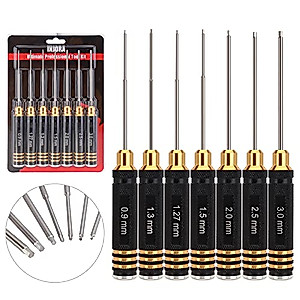 INJORA 7 PCs RC Hex Screw Driver Set, RC Repair Tools Kit, Allen Wrenches Sets, 0.9, 1.27, 1.3, 1.5, 2.0, 2.5, 3.0mm Hexagon Head Screwdriver Wrenches for RC Model Car Drone Boat Helicopter