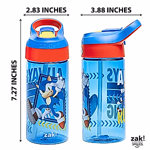 Zak Designs Sonic the Hedgehog Kids Water Bottle with Spout Cover and Built-in Carrying Loop, Made of Durable Plastic, Leak-Proof Water Bottle Design for Travel (17.5 oz, Non-BPA, Pack of 2)