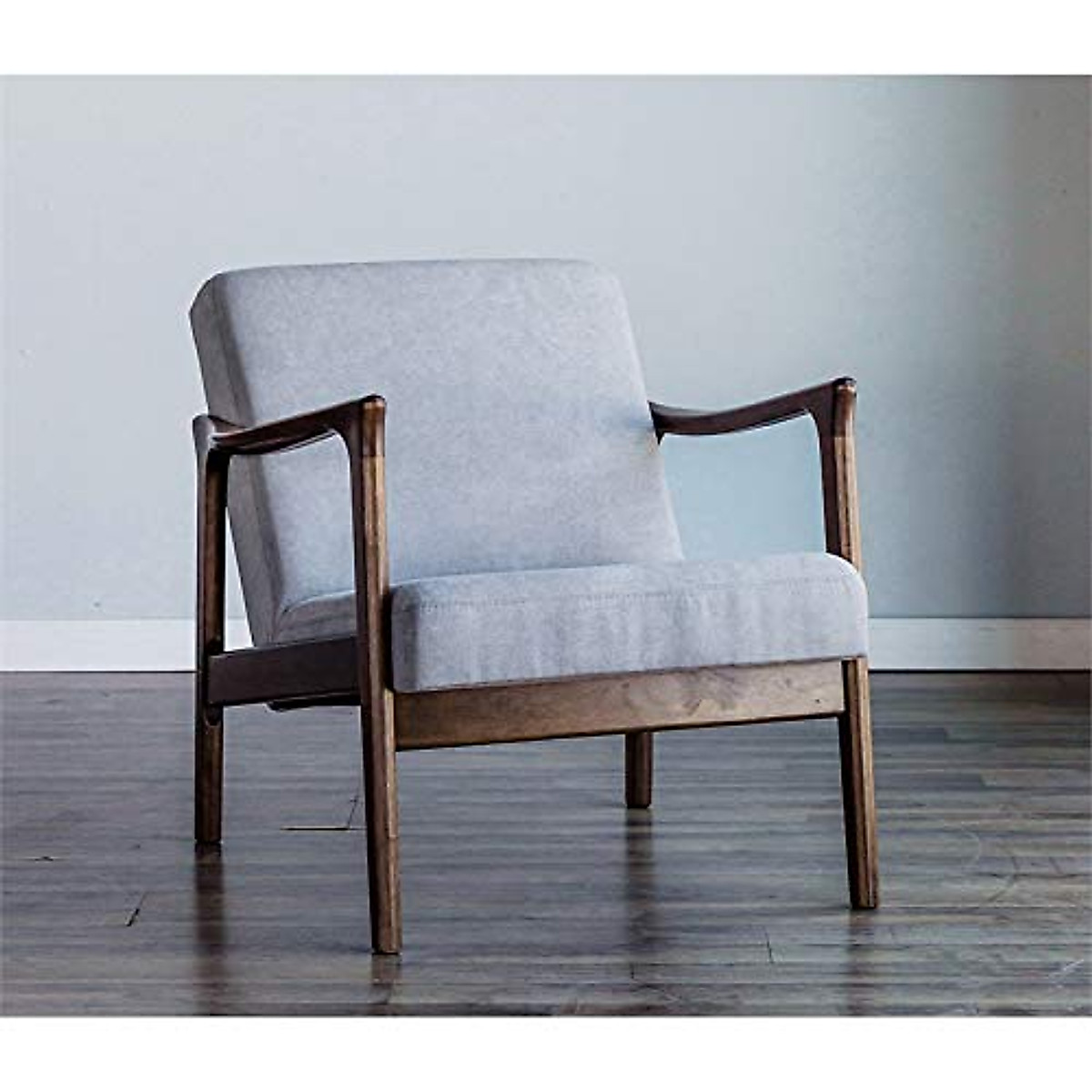 Alpine Furniture Zephyr Mid-Century Retro Accent Lounge Chair Wooden Arm Upholstered Back Living Room Furniture, 33" W x 27.5" D x 29" H, Walnut Finish/Pebble Upholstery