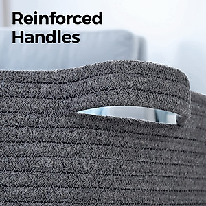 Blanket Basket - 20"x 20"x 13" Cotton Rope Basket for Living Room, Baby Toy Storage Basket, Large Woven Laundry Basket (Gray)