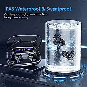 Wireless Earbuds Bluetooth Headphones, 180H Playtime Ear Buds IPX8 Waterproof Bluetooth Earphones, in-Ear Headphones with LED Display Touch Control for Sport/Work (Black)