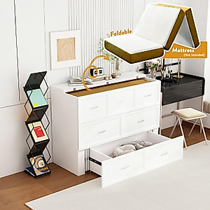 FAMAPY Full Size Murphy Bed with Charging Station & Drawer, Mobile Cabinet Bed Murphy Chest Bed, Space-Saving Folding Murphy Bed for Bedroom Guest Room White (76.4”W x 56.3”D x 40.9”H)