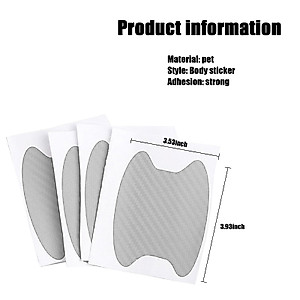 Crynod 4 PCS Car Door Bowl Protector, 3.38" x 2.67" Carbon Fiber Pattern Handle Interior Anti-Scratch Film, Universal Body Decoration Accessory, Product Compatible with Most Car Models (Silver)