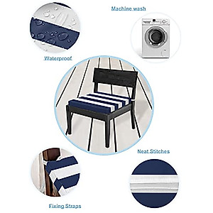 LUSWEET Waterproof Patio Chair Seat Covers Navy Stripes Simple Blue and White 2 Pack Outdoor Cushion Covers,Removable Cushion Slipcovers for Dining Room,Garden,Beach 20x18x4 Inch