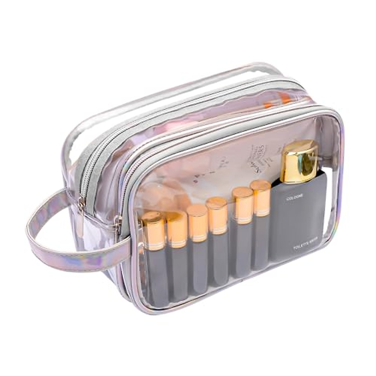 Lermende Clear Makeup Bag, 2 Layer, Water-Resistant, Large, Portable, Transparent, Travel, Women and Girl