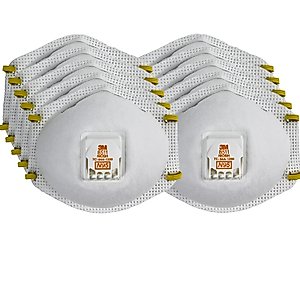 3M Particulate Respirator 8511, Pack of 10, N95, Cool Flow Exhalation Valve, Disposable, Braided Comfort Strap, M Noseclip