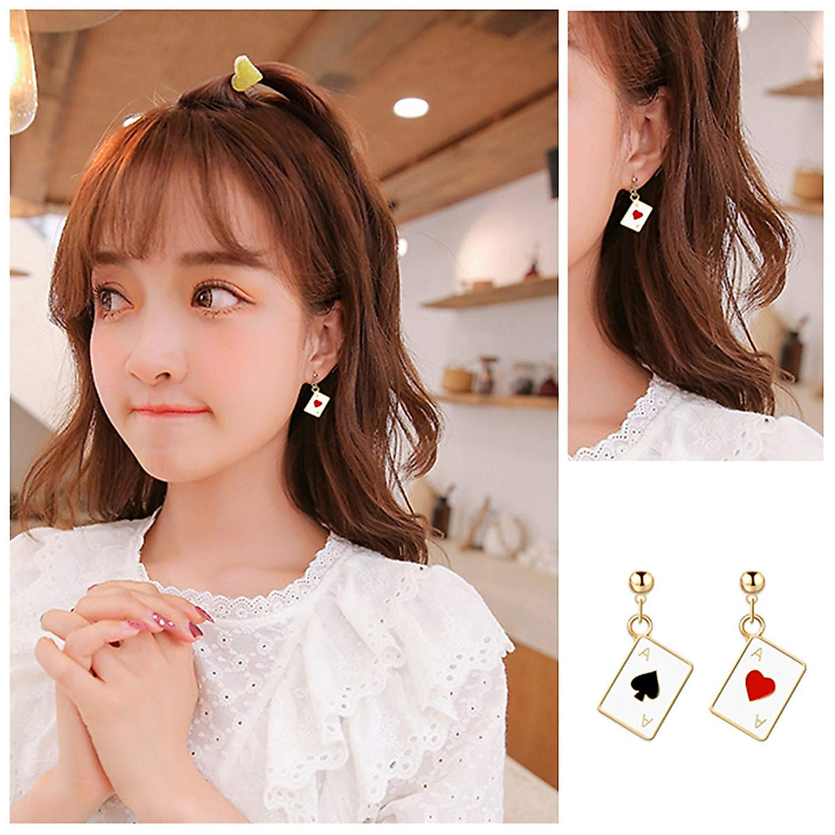 ANDPAI Unique Funny 18K Gold Plated Hypoallergenic Poker hearts and spades A Ace Playing Cards Dangle Drop Stud Earrings For Women Gambling Casino Jewelry Gift (Gold)
