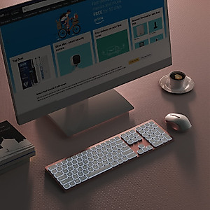 Wireless Keyboard and Mouse Combo with Backlit, Seenda Illuminated Rechargeable Full-Size Keyboard and Mouse for Windows Computer Laptop Desktop (Rose Gold)