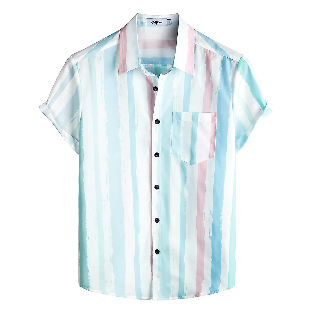 VATPAVE Mens Striped Summer Shirts Casual Button Down Short Sleeve Beach Stylish Untucked Hawaiian Shirts Small Blue Pink