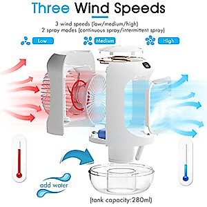 ladoweir Rotating Humidification USB Desktop Fan, 3600 mAh Battery Operated Portable Personal Fan With LED Warm Night Light, Three Speeds Adjustable for Home, Office And Bedroom