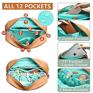 MOMINSIDE Diaper Bag Backpack, 12 Pockets Leather Mini Diaper Bag, Baby Bag Backpack, Baby Registry Search, 4 Insulated Pockets, Changing Pad, Stroller Straps(Brown)