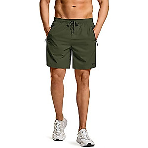CQR Men's 7 Inches Sports Training Shorts, Lightweight Quick Dry Athletic Shorts, Running Workout Hiking Shorts with Pockets, Tahoe Shorts Olive, X-Large