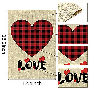 WATINC 2Pcs Happy Valentine's Day Garden Flags Buffalo Check Plaid Love Gnome Decorations Double Sided Burlap Home Decorative Seasonal Decor for Outdoor Yard Valentines Party Supplies 12.4 x 18.2 Inch