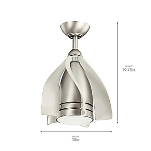 Kichler Terna 15" LED Ceiling Fan in Brushed Nickel, 5-Blade Modern Ceiling Fan with Remote Control, 3000K, (15" W x 19.75" H), 300230NI
