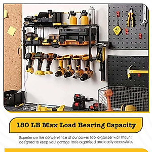 SAZMOS Power tool Organizer Wall Mount, 7 Drill Holder Tool Shelf, Heavy Duty Garage shelves Utility Tool Storage, 3 Layers Power tool Storage