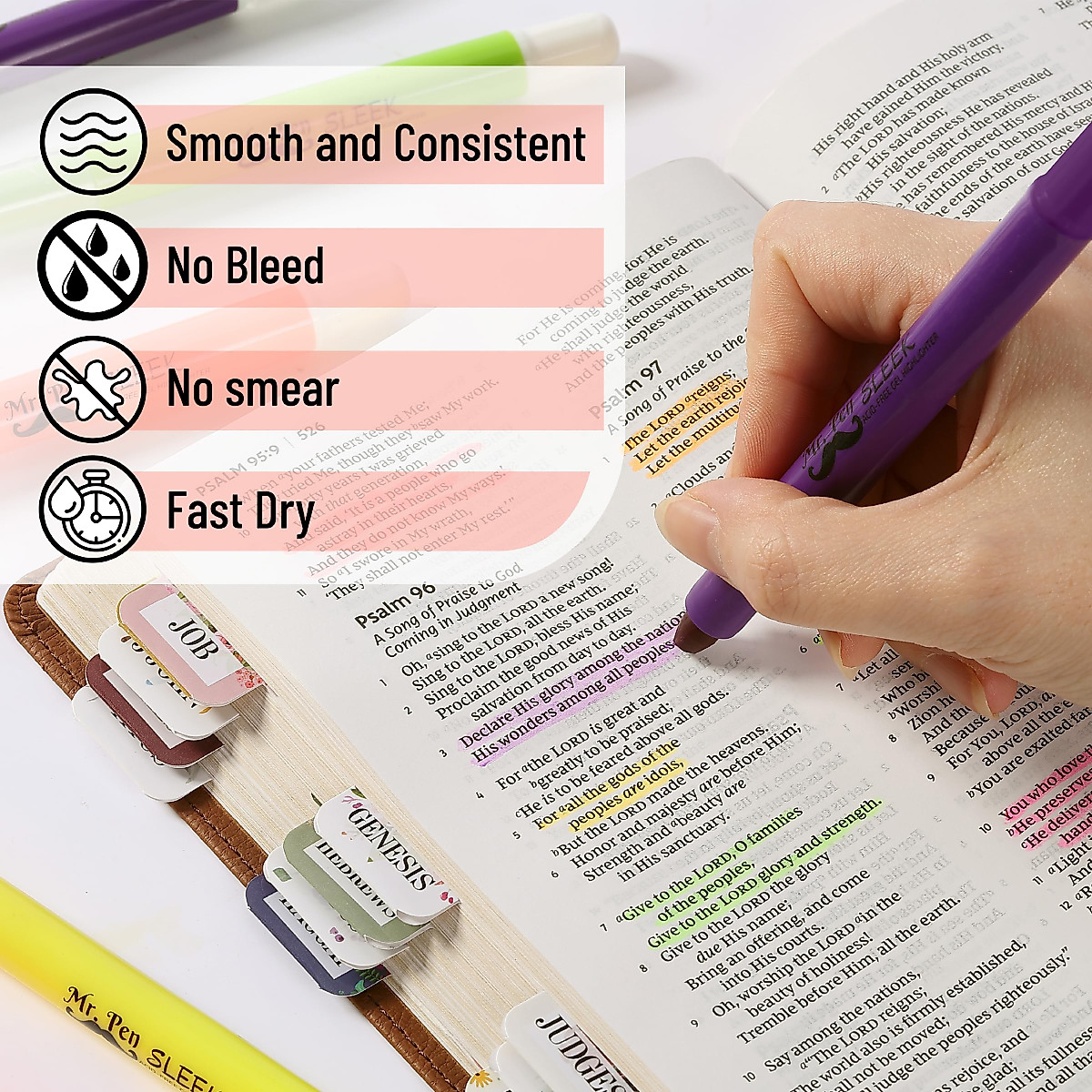 Mr. Pen No Bleed Gel Highlighter, Bible Highlighters, Assorted Colors, Pack of 20