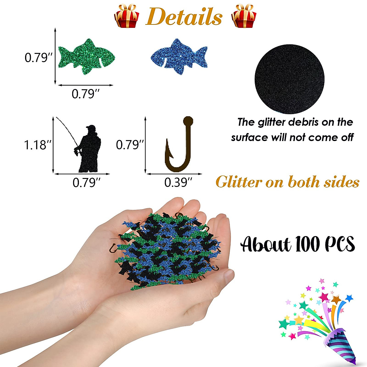Kimini-Ki Fishing Table Confetti, 100 Pieces Glitter Fisherman Theme Birthday Retirement Party Table Confetti, Men's Birthday Party Table Scatter Confetti Decorations
