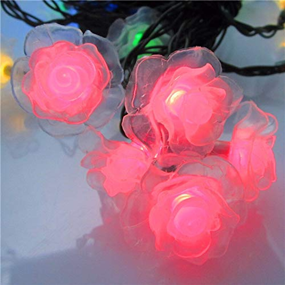 Solar String Lights 20/30/50/100LED Solar Rose String Lights Starry FairyWaterproof for Christmas Outdoor Indoor Gardens Homes Wedding Holiday Party (Emitting Color : White)