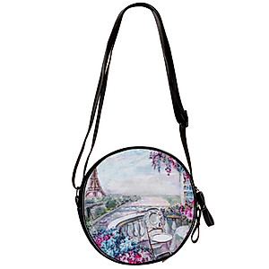 Paris Tower Oil Painting Canvas Crossbody Bag Round shoulder Bag Circle Purse