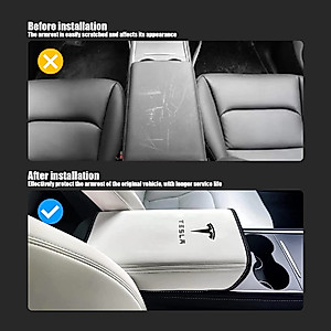 Yonput 1 PC Car Armrest Cover Compatible with Tesla Model 3 Model Y, PU Leather Central Control Armrest Decoration Armrest Box, Automobile Waterproof Armrest Box Mat (White)