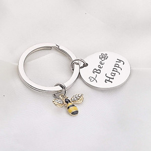bobauna Bee Keychain With Bumble Bee Chram Bee Jewelry Motivational Gift For Friend Family (bee happy keychain)