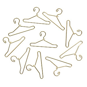 EXCEART 50Pcs Mini Clothes Hangers Metal Doll Clothes Dress Outfit Holders Wire Rack Stand for Miniature Dollhouse Gown Closets Toys Bedroom Accessories Golden 40mm