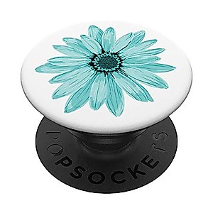 Floral Cell Phone Holder Pop Up Phone Grip White Teal Flower PopSockets Swappable PopGrip