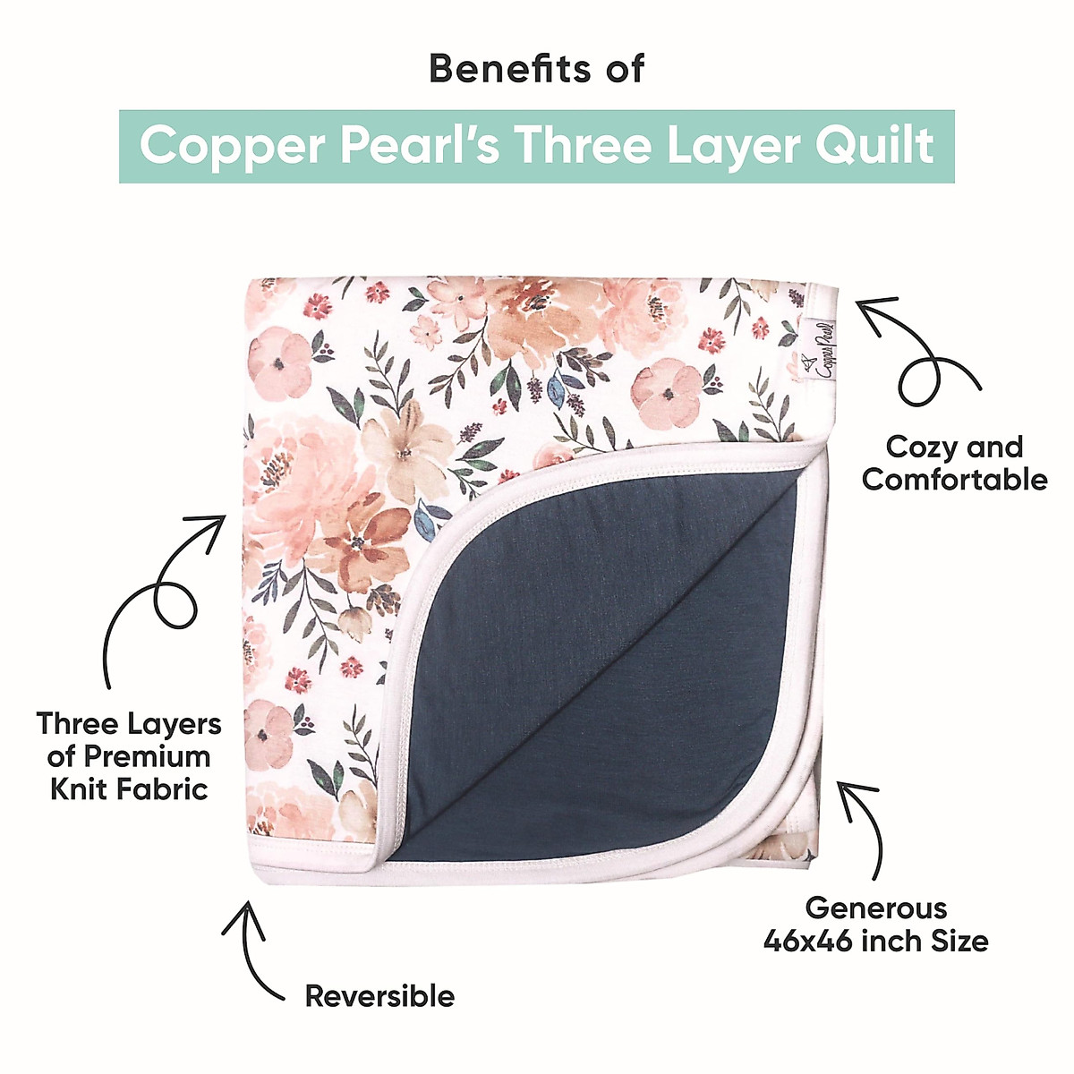 Copper Pearl Three-Layer Baby Blanket: Soft Baby Quilts for Boys and Girls | Breathable, Cozy, Toddler Blanket | Baby Quilt for Newborns | 46x46 Premium Polyester/Rayon | Slugger