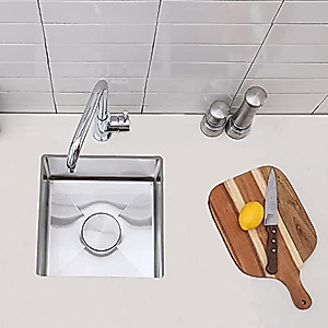 IKEBANA Undermount Bar Sink,15 x 15 Inch 18 Gauge Single Bowl Small Wet Bar Sink, Brushed Nickel Stainless Steel Prep Rv Kitchen Sink with Bottom Grid and Strainer