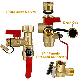Twinkle Star 3/4 Inch IPS Isolator Tankless Water Heater Service Valve Kit, with Pressure Relief Valve, Clean Brass Construction